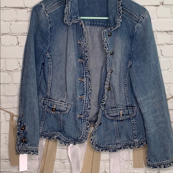 J. Jill | Jackets & Coats | J Jill Jacket Ruffle Collar Jean Jacket ...